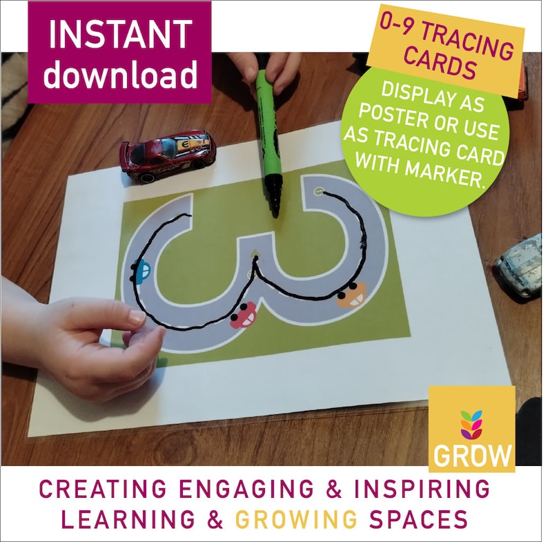 Number Tracing Flashcards Posters Printable | Cars Road Theme | Writing ...