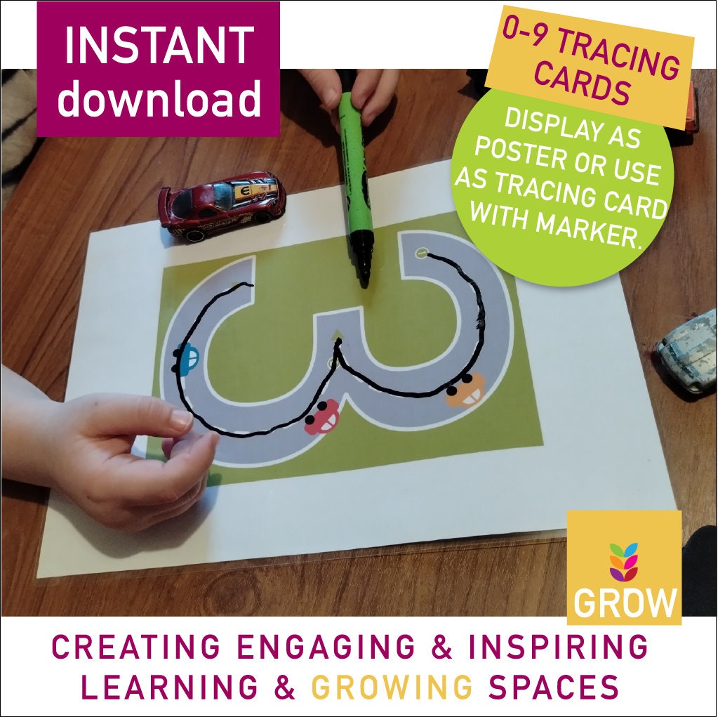 Number Tracing Flashcards Posters Printable | Cars Road Theme | Writing ...