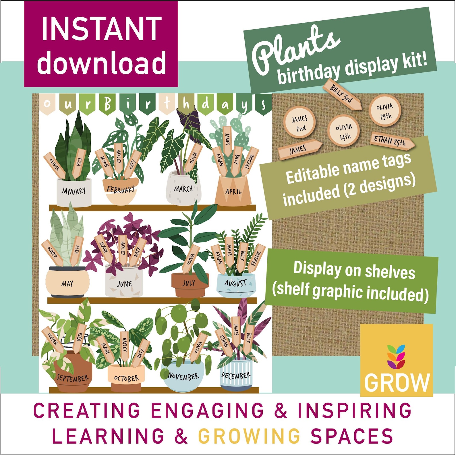 Plants Foliage Classroom Birthday Display Bunting| Birthday Chart ...