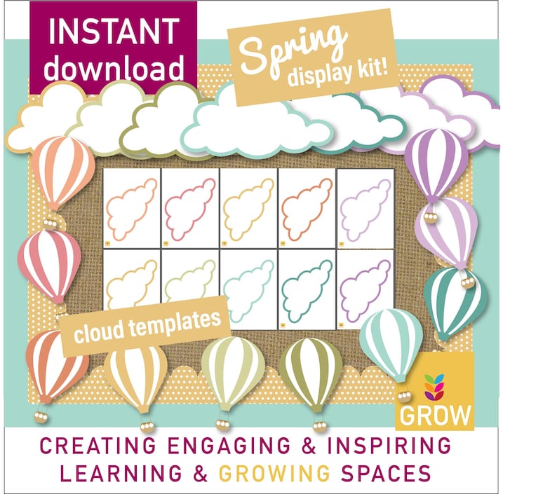 Spring Bulletin Board Kit | Hot Air Balloons Classroom Decor (digital ...