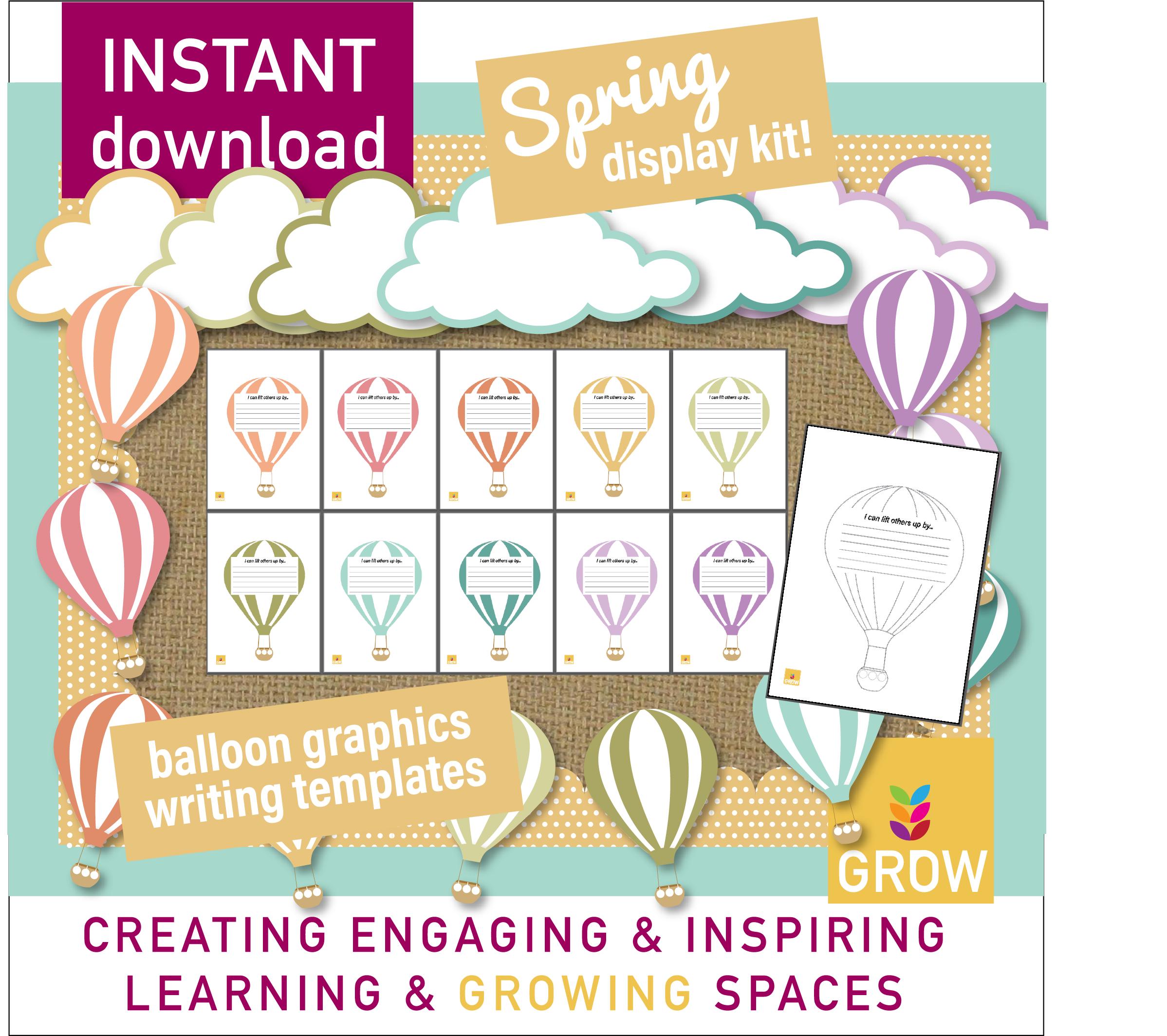 Spring Bulletin Board Kit | Hot Air Balloons Classroom Decor (digital ...