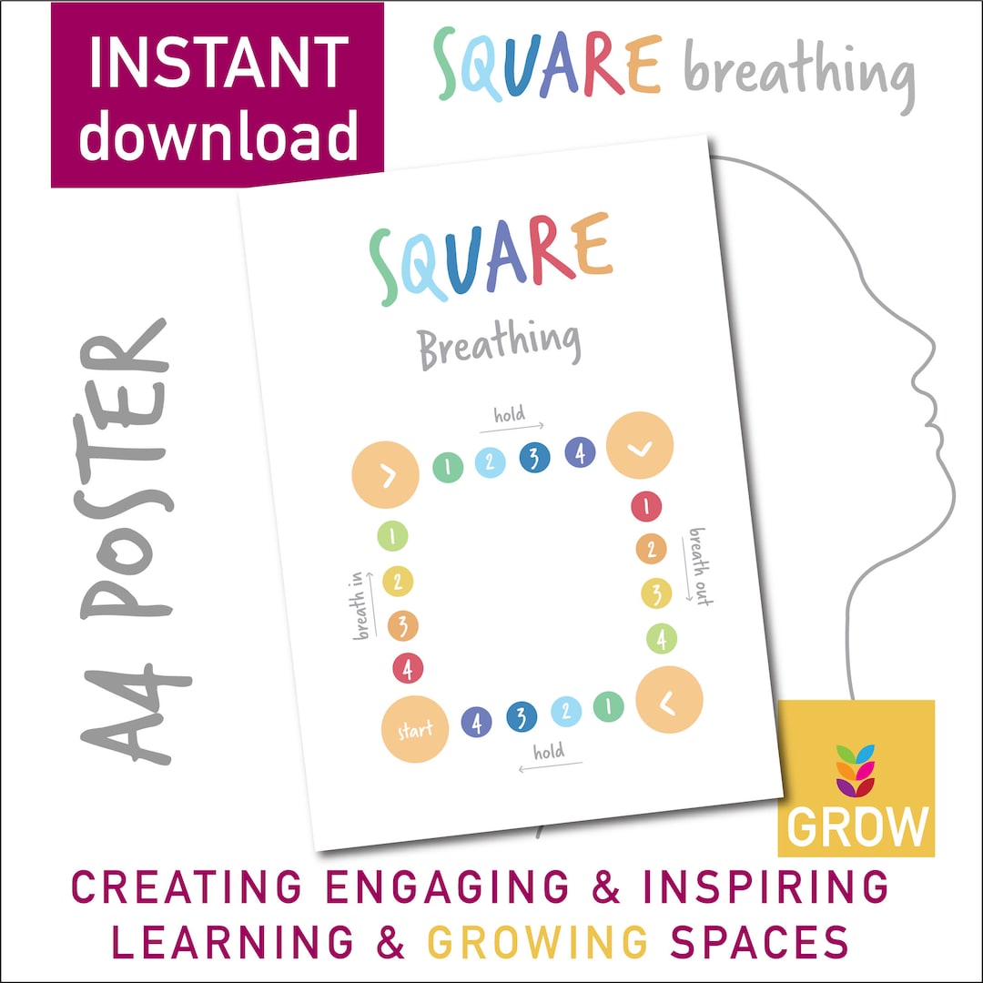 Square Breathing | Bubble Breathing | Box Breathing Exercise Poster ...