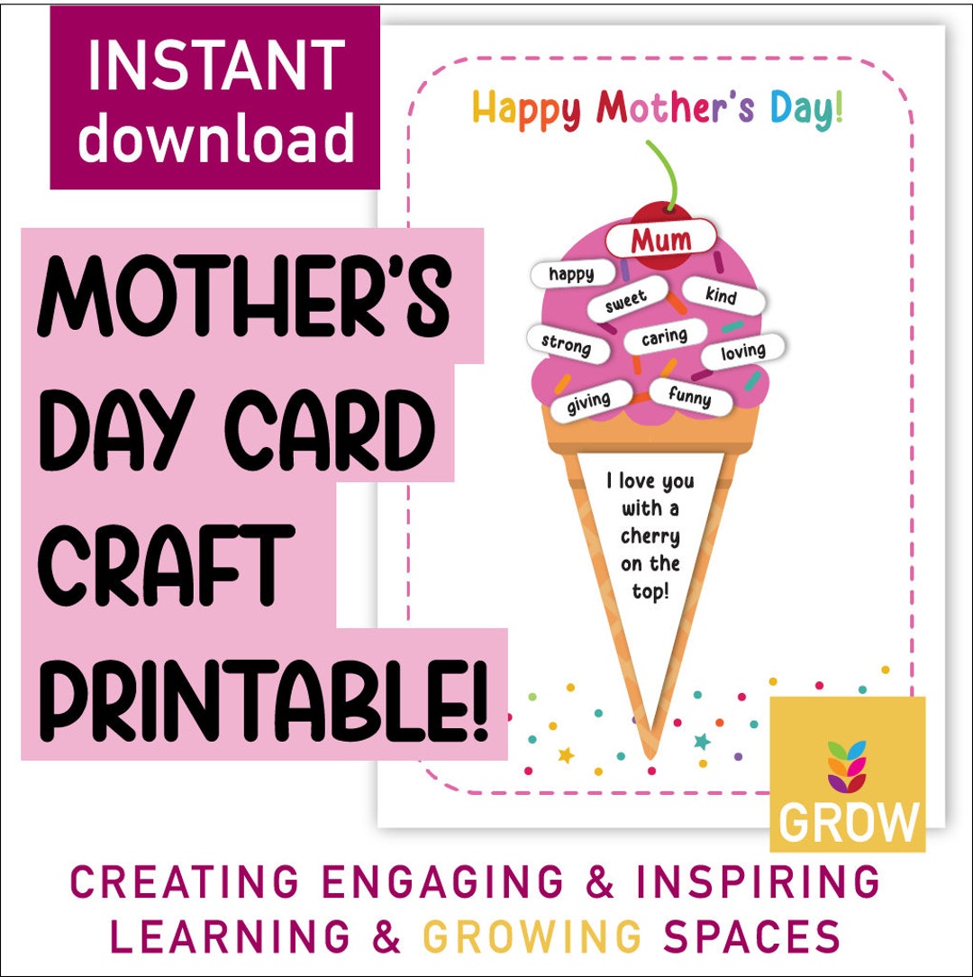 Mother's Day Ice Cream Card Craft Printable (digital Download) - Etsy