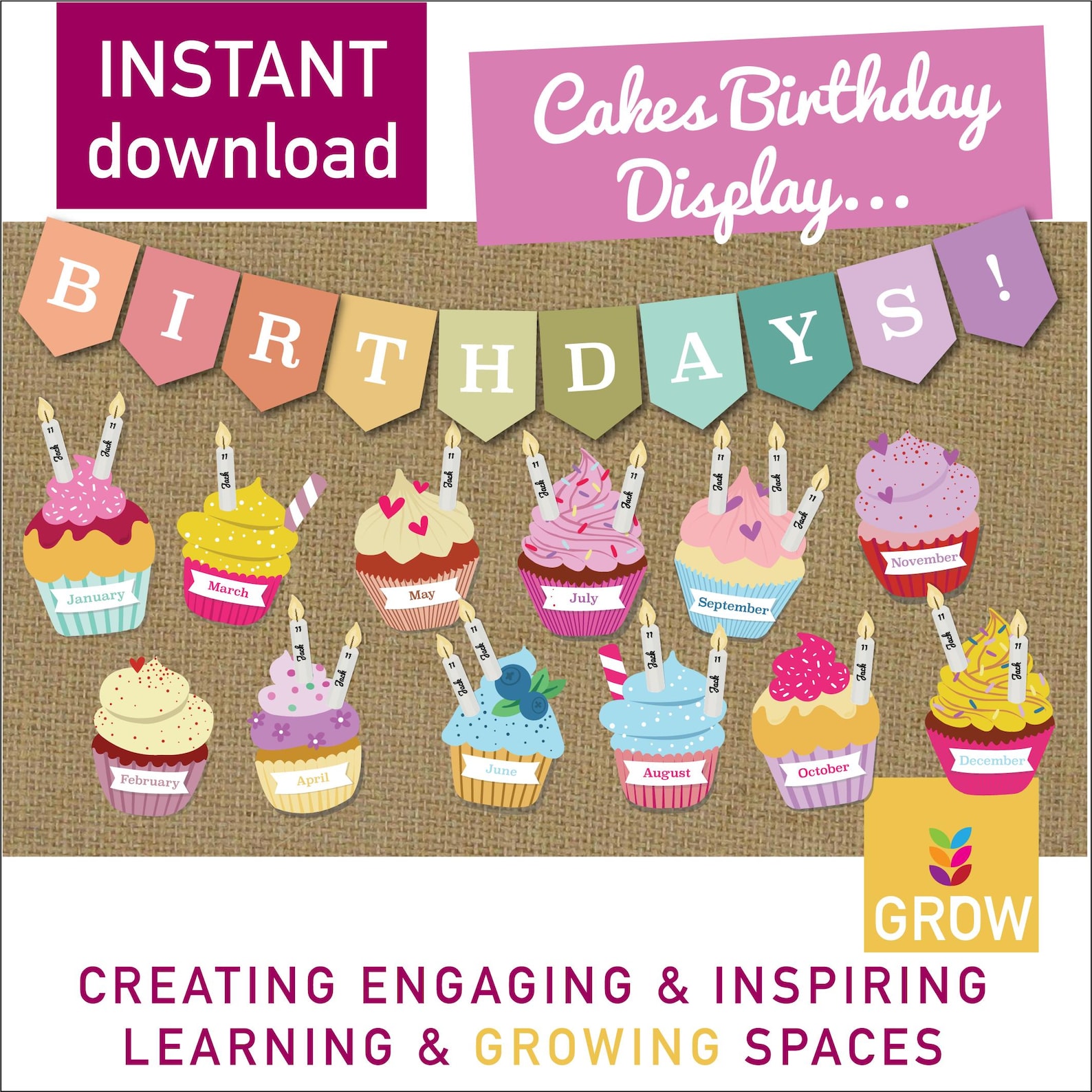 Cupcake Classroom Birthday Display Bunting| Birthday Chart | Bulletin ...