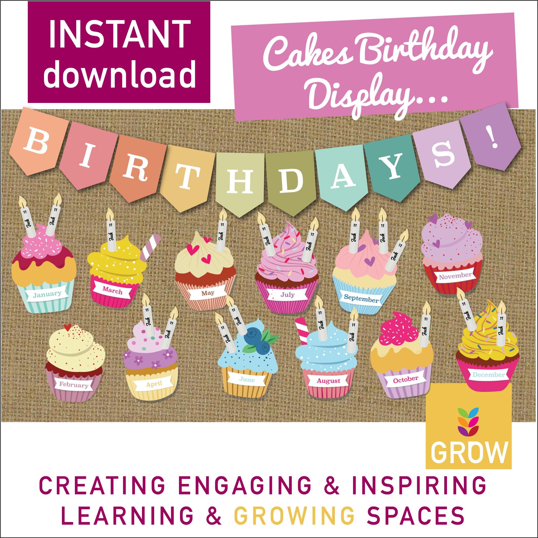 Cupcake Classroom Birthday Display Bunting| Birthday Chart | Bulletin ...