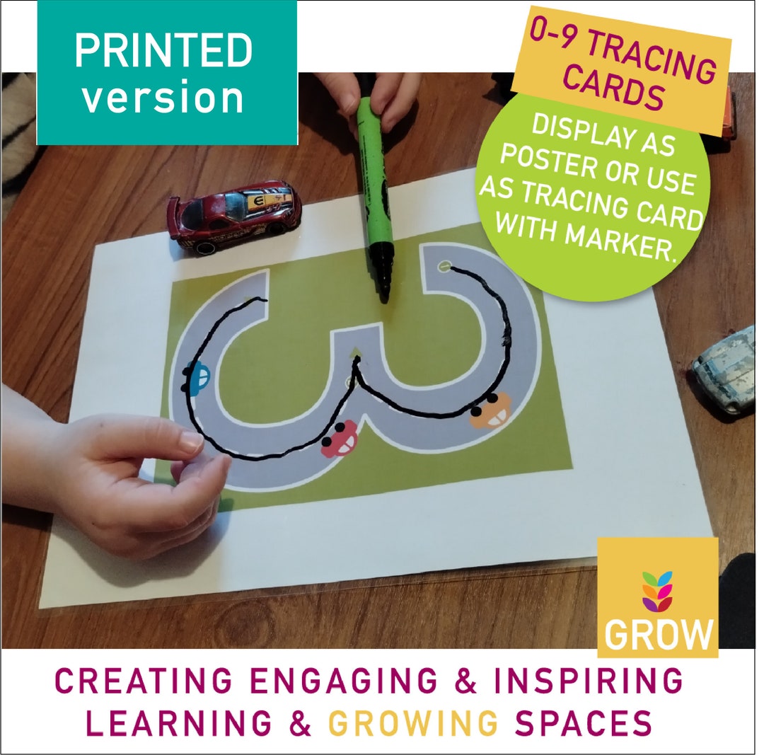 Number Tracing Flashcards Posters Printed 0-9 | Cars Road Theme ...