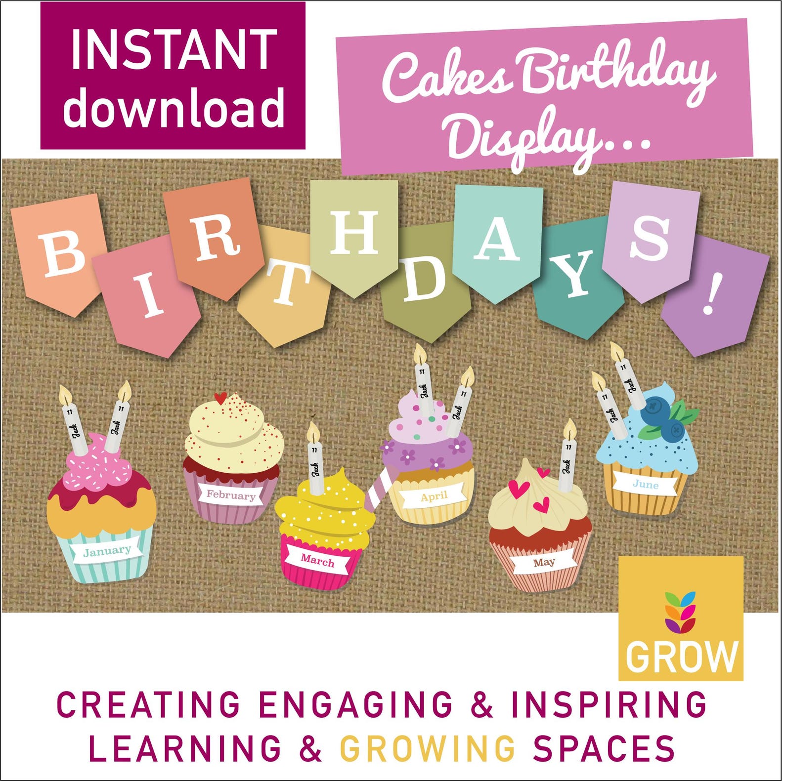 Cupcake Classroom Birthday Display Bunting| Birthday Chart | Bulletin ...