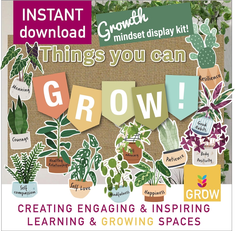 Growth Mindset Classroom Display Bunting | Plant Theme Decor (digital ...