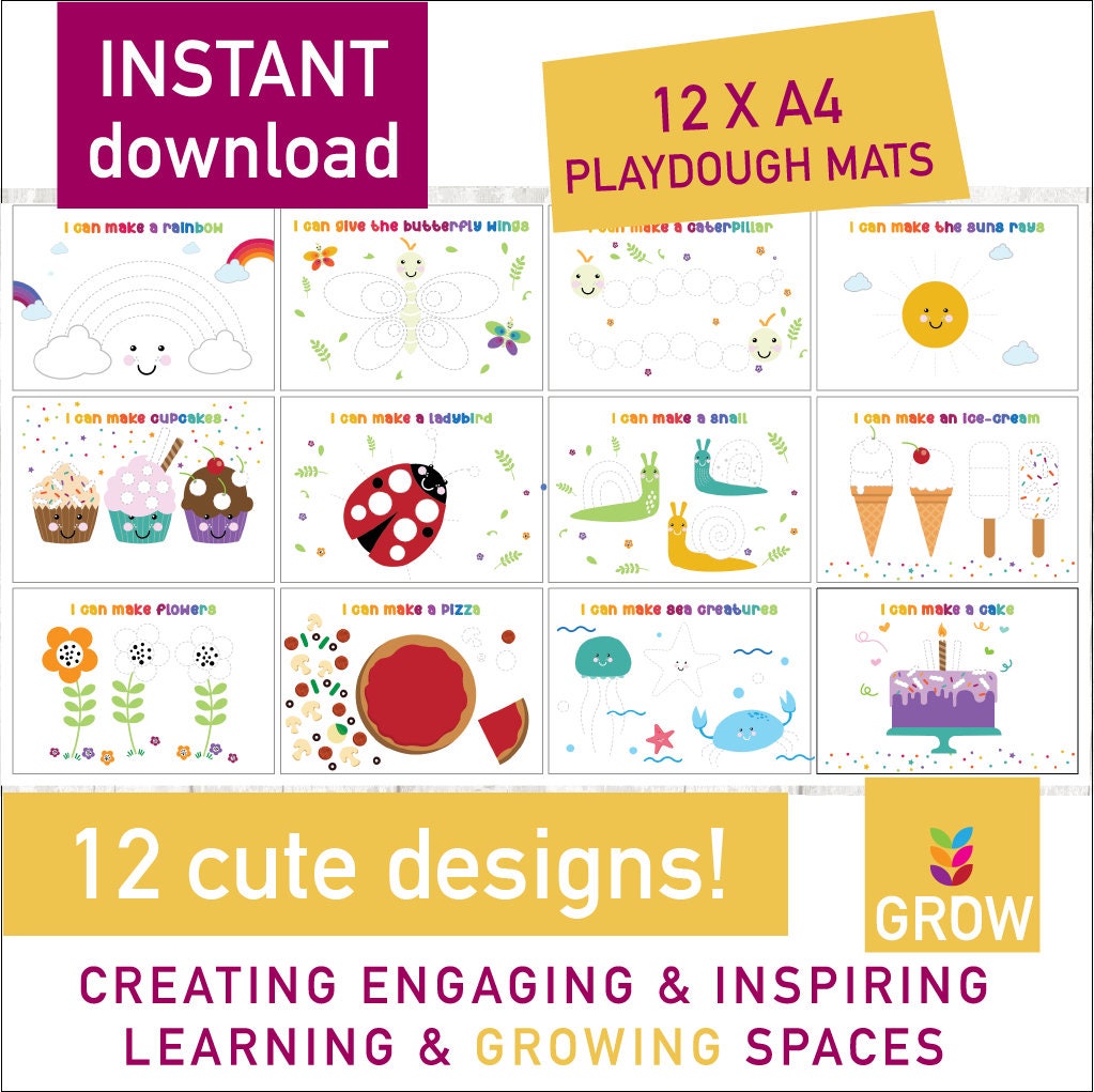 12 X Cute Play Dough Mats Laminated | Play Dough Activity, Montessori ...