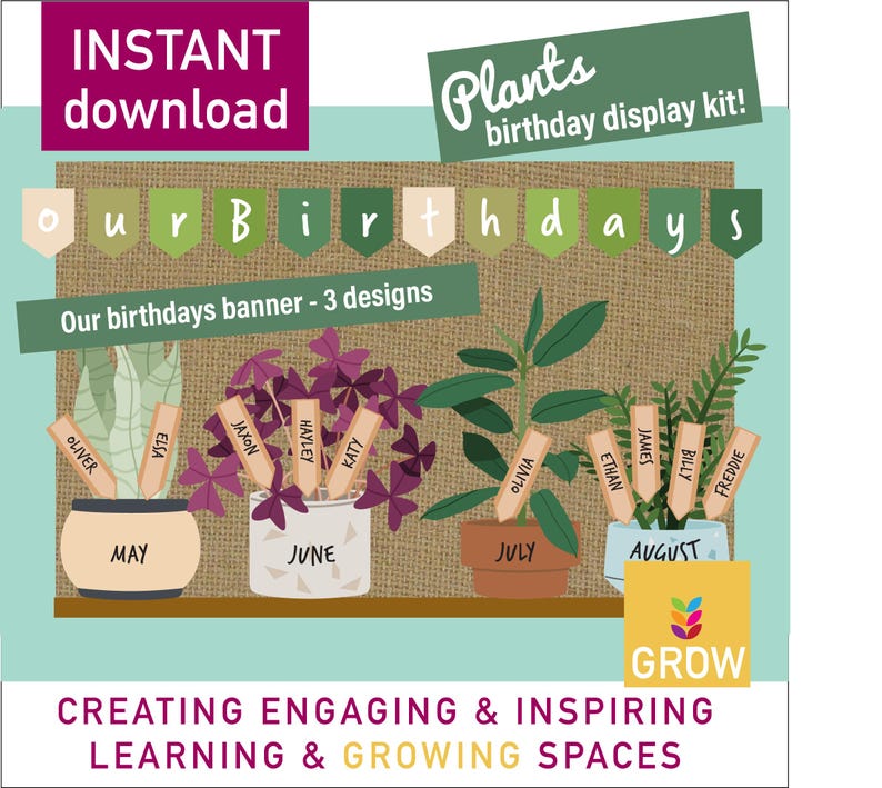 Plants Foliage Classroom Birthday Display Bunting| Birthday Chart ...