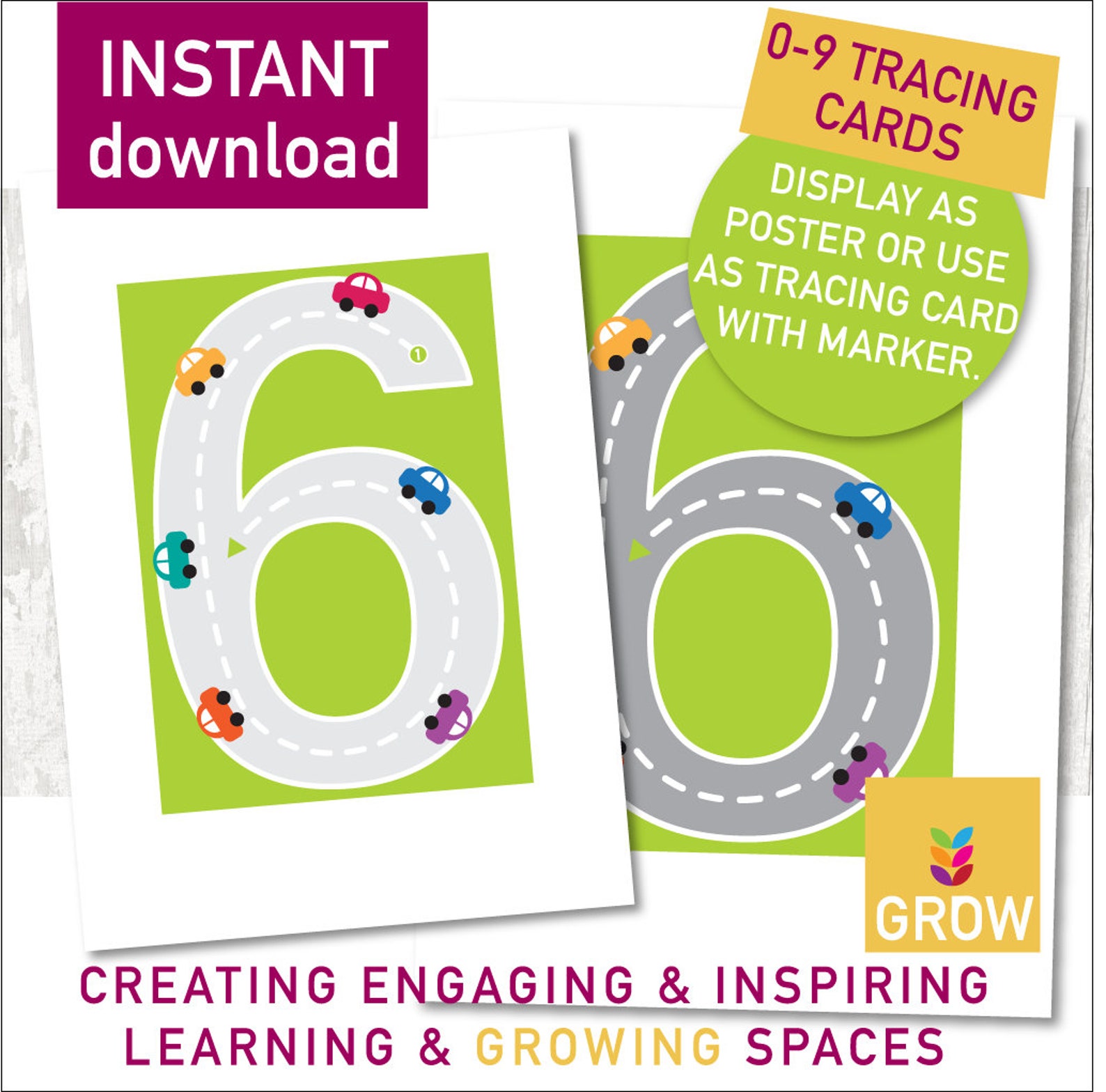 Number Tracing Flashcards Posters Printable | Cars Road Theme | Writing ...