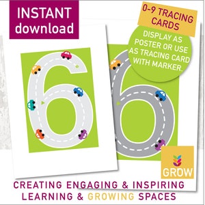 Number Tracing Flashcards Posters Printable | Cars Road Theme | Writing ...