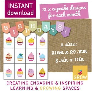 Cupcake Classroom Birthday Display Bunting| Birthday Chart | Bulletin ...