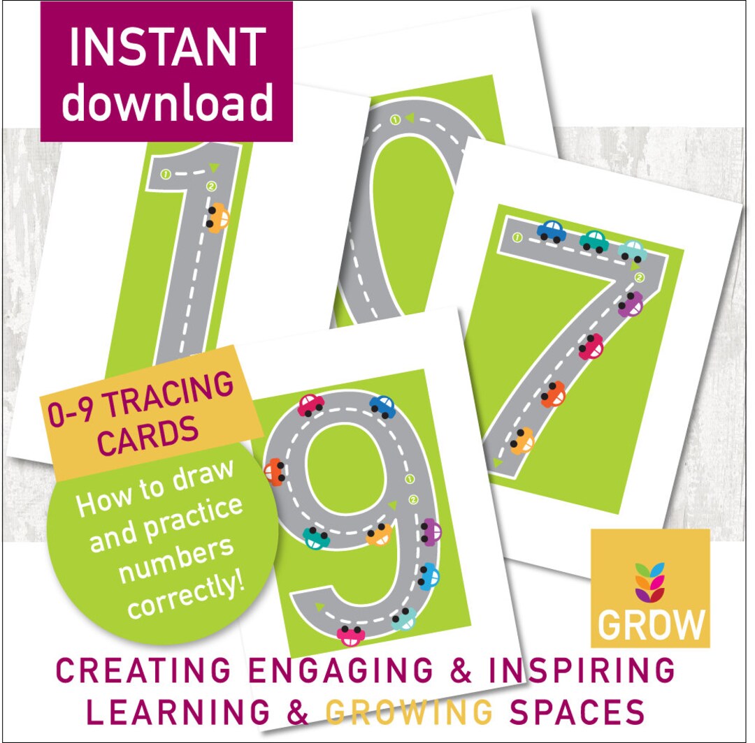 Number Tracing Flashcards Posters Printable | Cars Road Theme | Writing ...