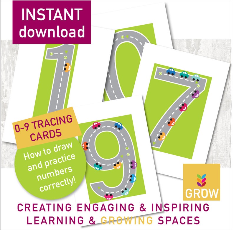 Number Tracing Flashcards Posters Printable | Cars Road Theme | Writing ...