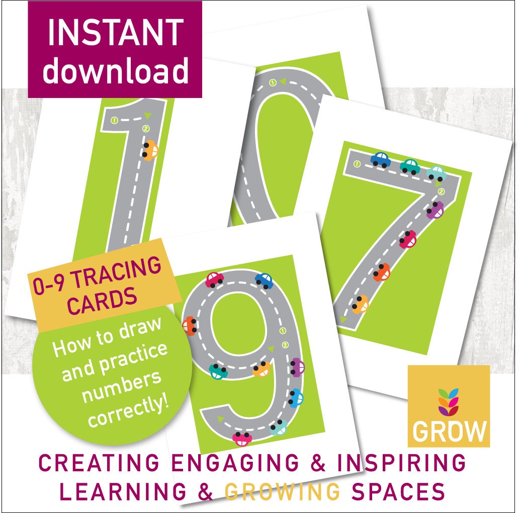 Number Tracing Flashcards Posters Printable | Cars Road Theme | Writing ...