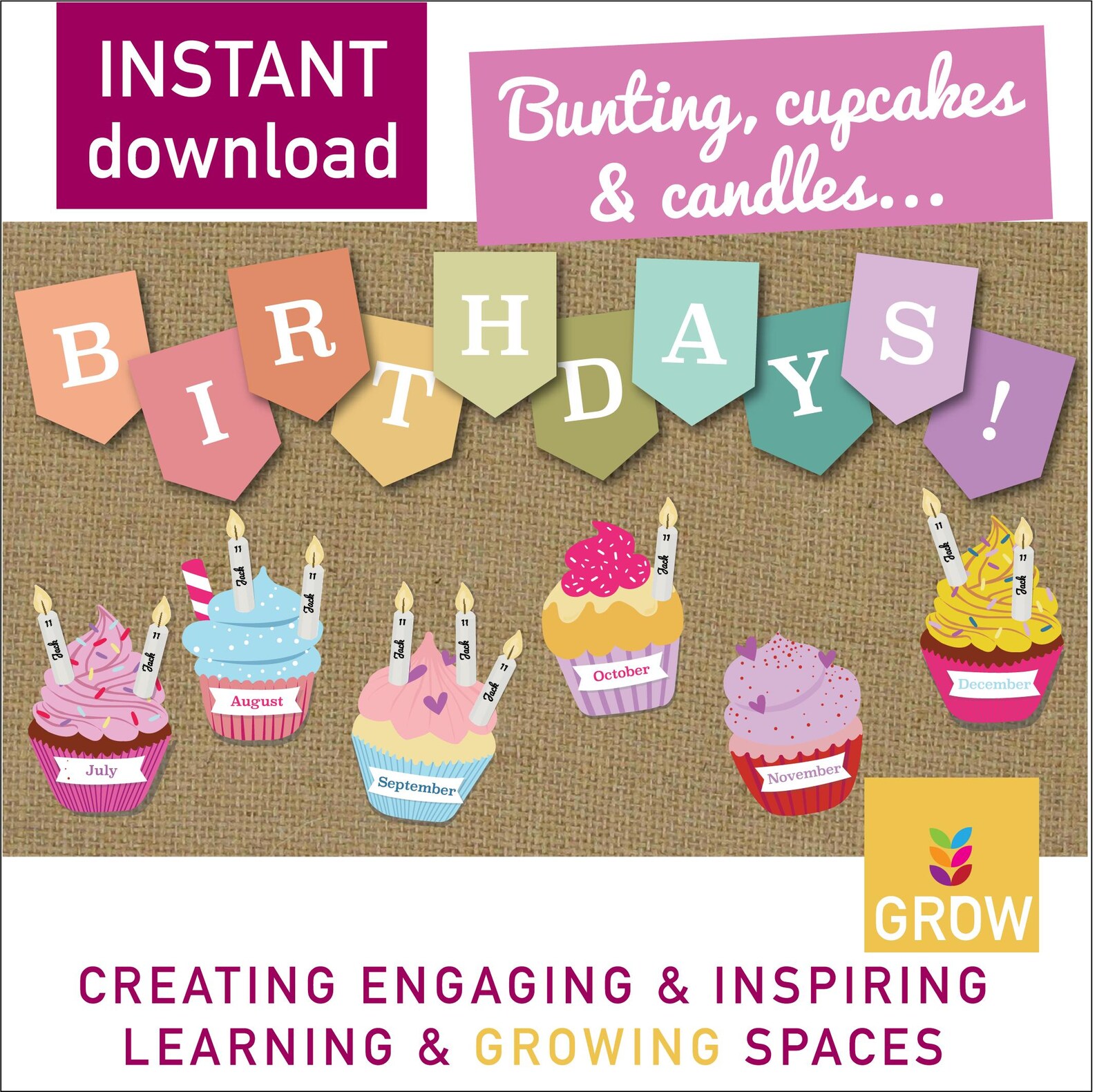 Cupcake Classroom Birthday Display Bunting| Birthday Chart | Bulletin ...