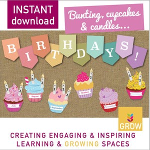 Cupcake Classroom Birthday Display Bunting| Birthday Chart | Bulletin ...