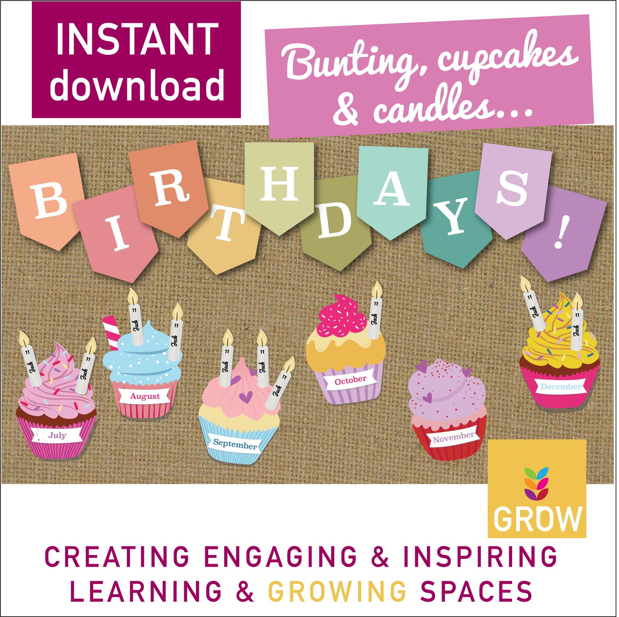 Cupcake Classroom Birthday Display Bunting| Birthday Chart | Bulletin ...