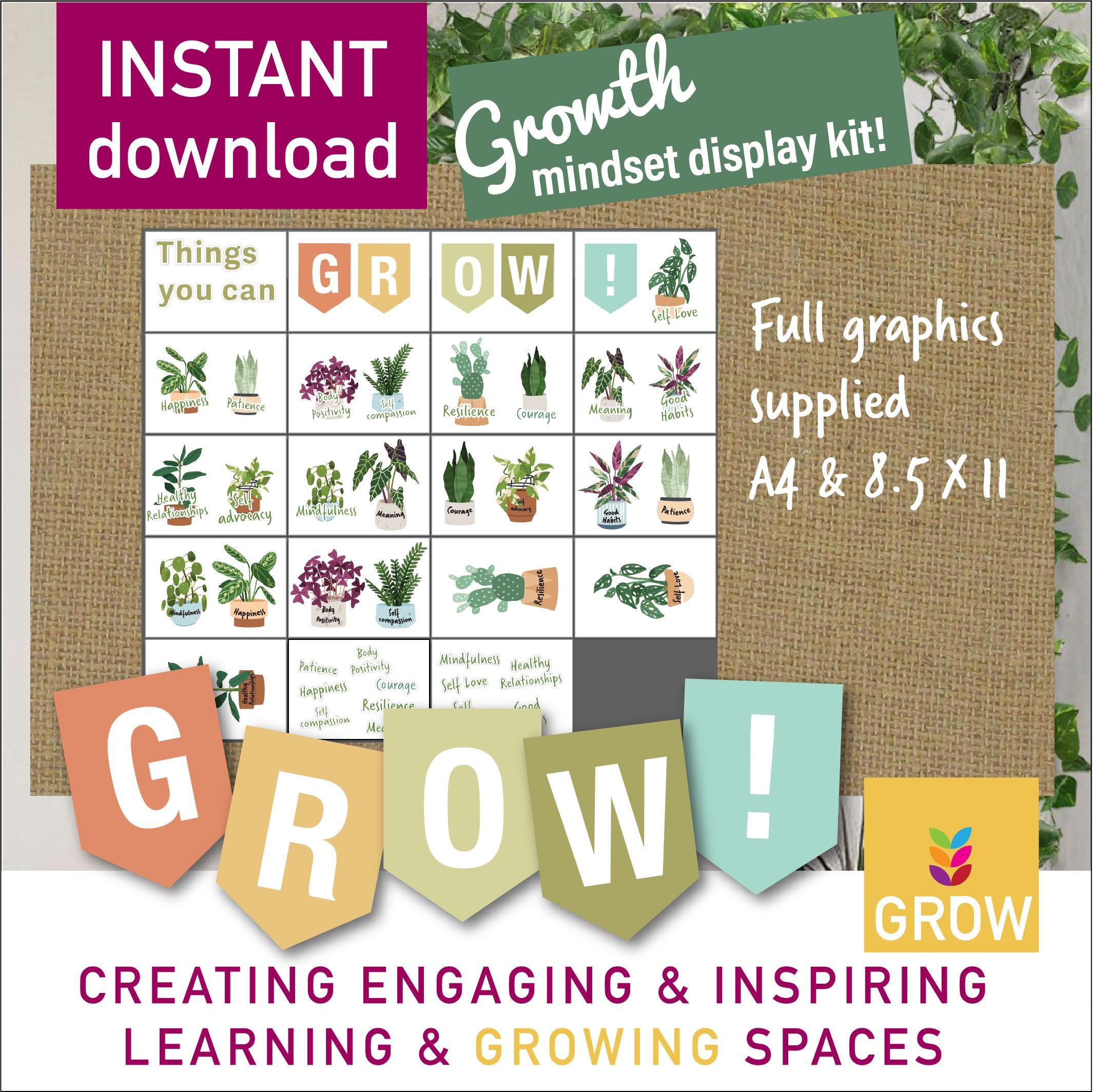 Growth Mindset Classroom Display Bunting | Plant Theme Decor (digital ...