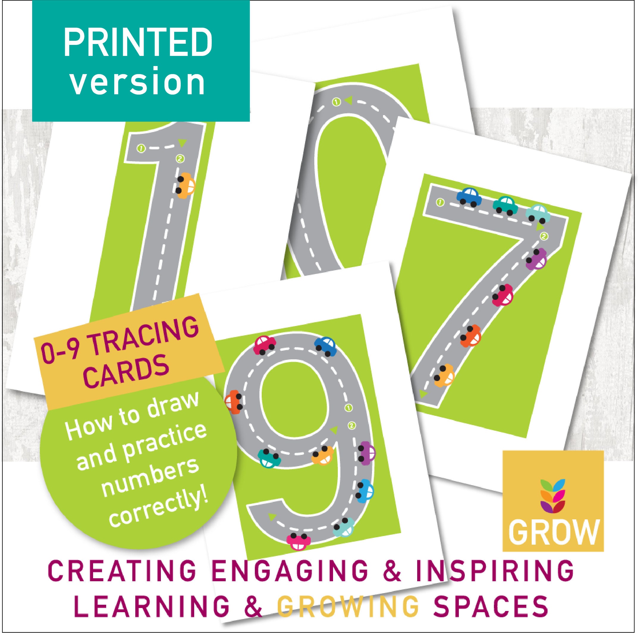 Number Tracing Flashcards Posters Printed 0-9 | Cars Road Theme ...