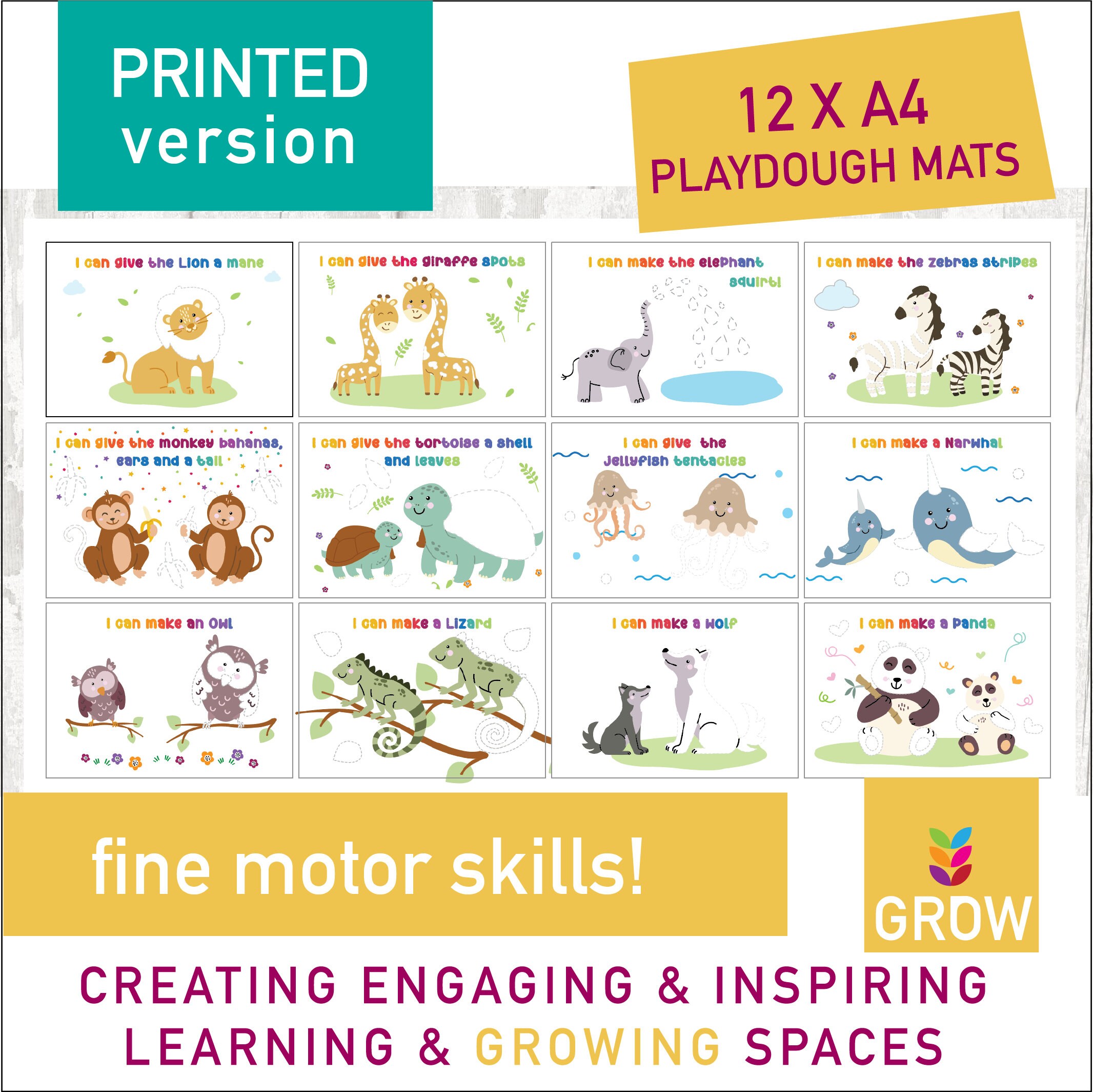 12 X Cute ANIMAL Play Dough Mats Laminated | Play Dough Activity ...