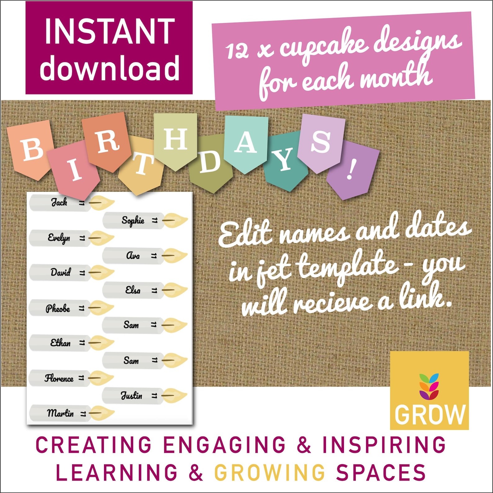 Cupcake Classroom Birthday Display Bunting| Birthday Chart | Bulletin ...