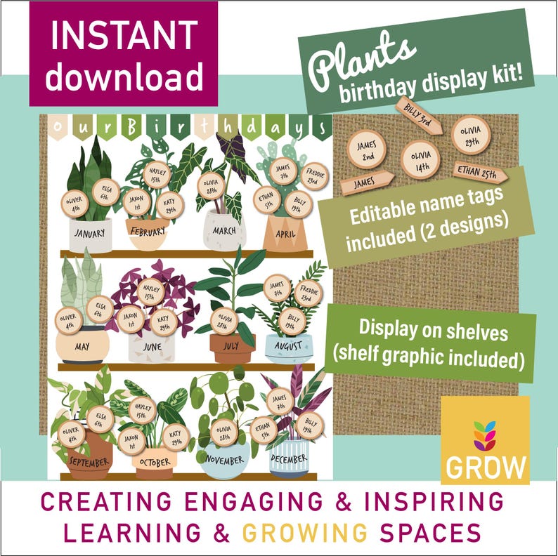 Plants Foliage Classroom Birthday Display Bunting| Birthday Chart ...