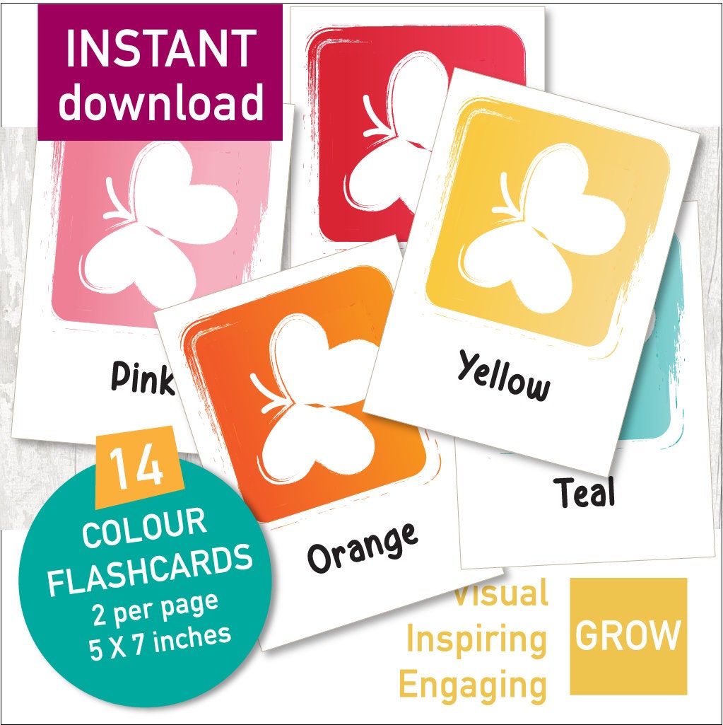 Colour Flashcards With Butterfly Design (digital Download) - Etsy