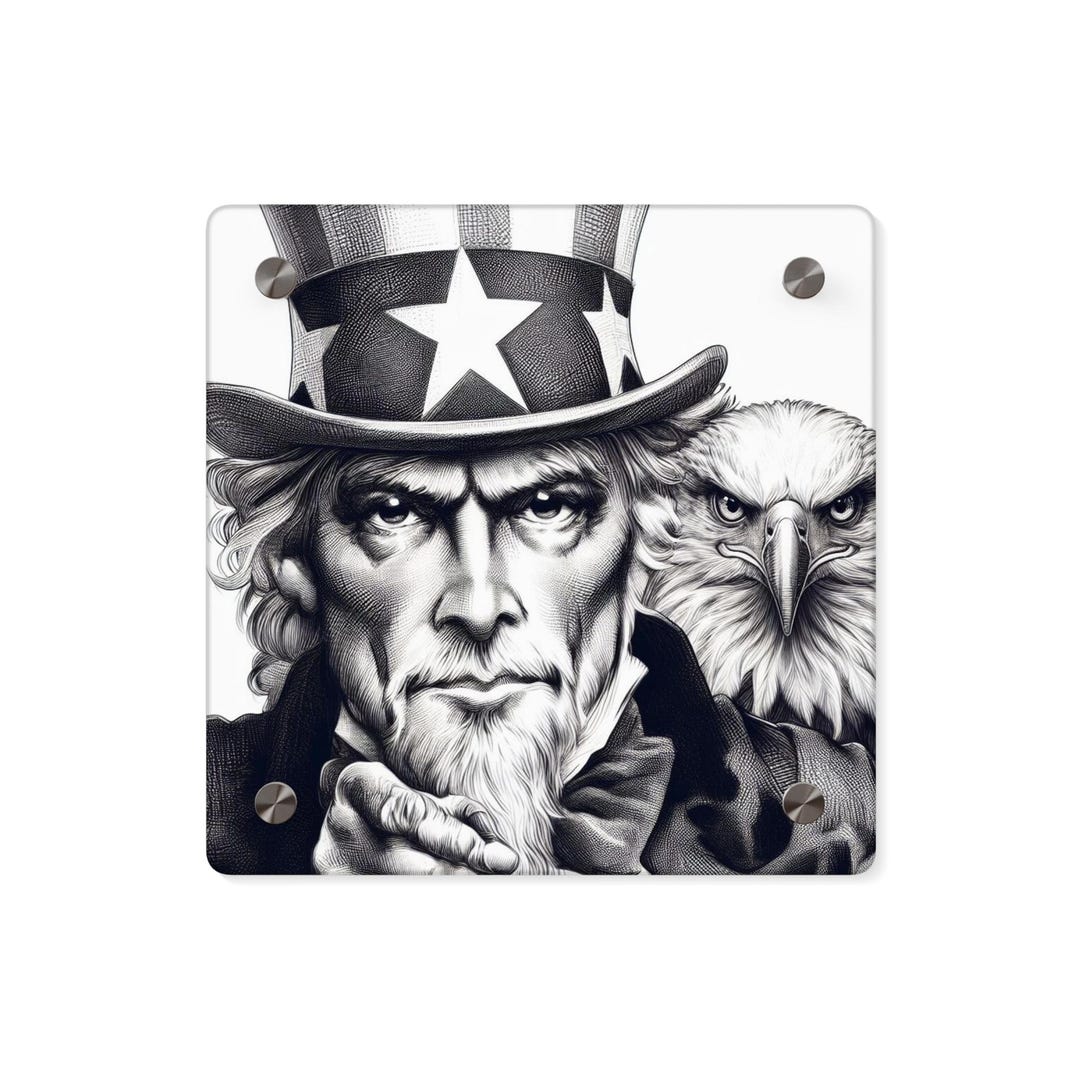 Uncle Sam and Bald Eagleacrylic Wall Art Panels, Black and White ...