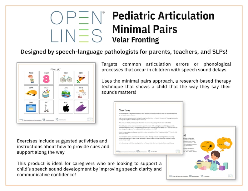 Speech Therapy Exercises: Velar Fronting (minimal Pairs) - Pediatric ...