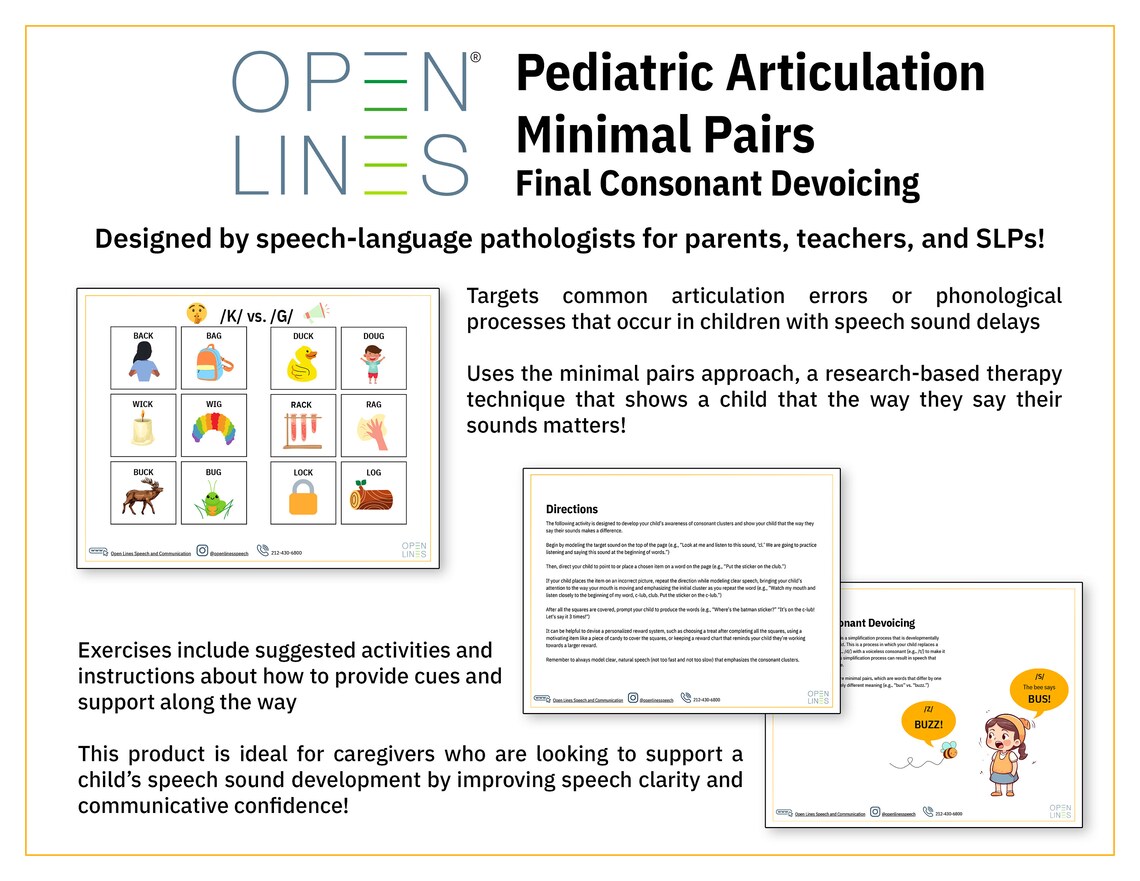 Speech Therapy Exercises: Final Consonant Devoicing (minimal Pairs ...