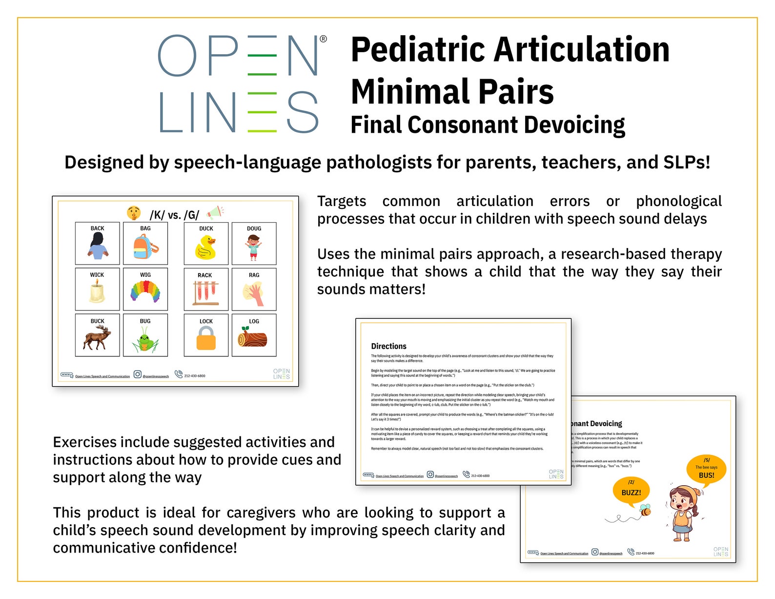 Speech Therapy Exercises: Final Consonant Devoicing (minimal Pairs ...