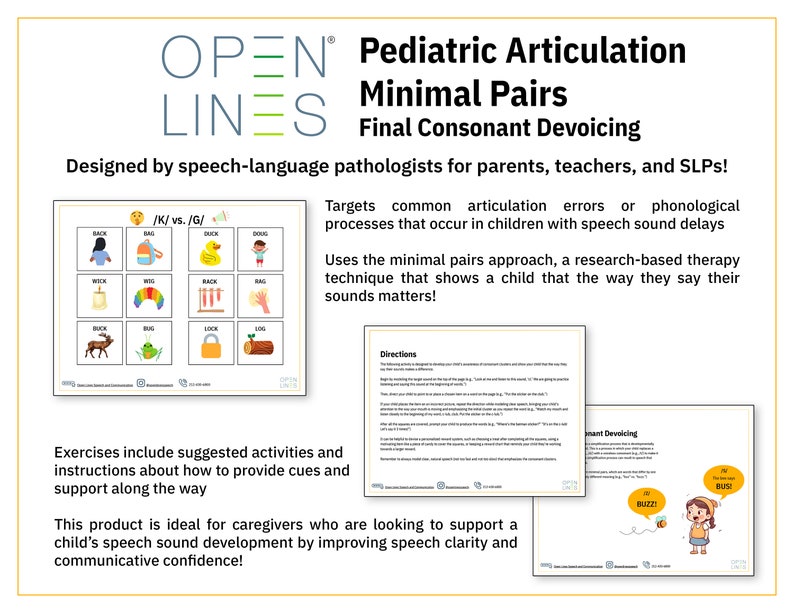 Speech Therapy Exercises: Final Consonant Devoicing (minimal Pairs ...