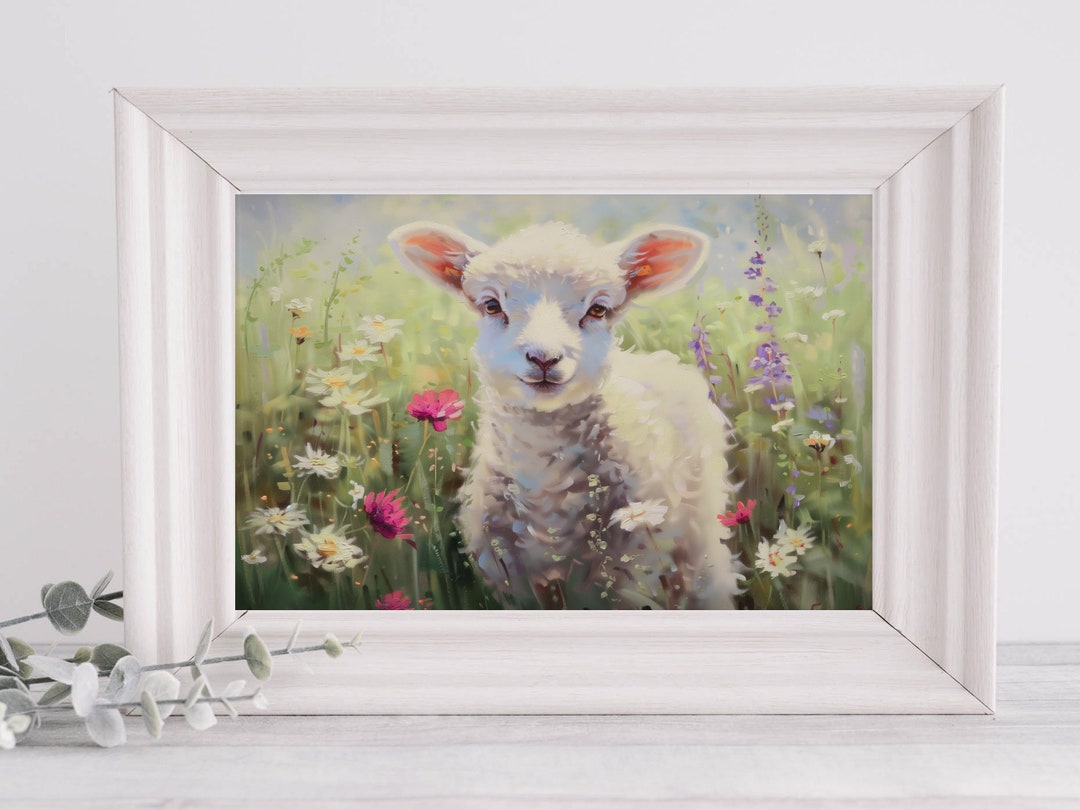 Spring Easter Lamb Portrait Oil Painting Printable Art Spring Home ...