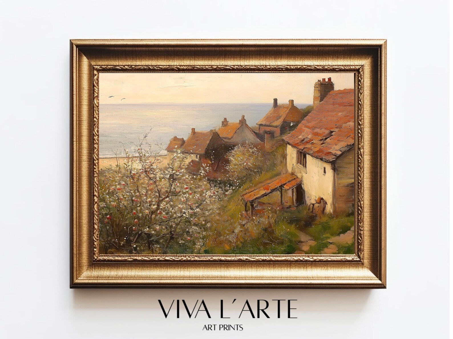 Printable Vintage Landscape Vintage Warm Tone Coastal Painting Moody ...