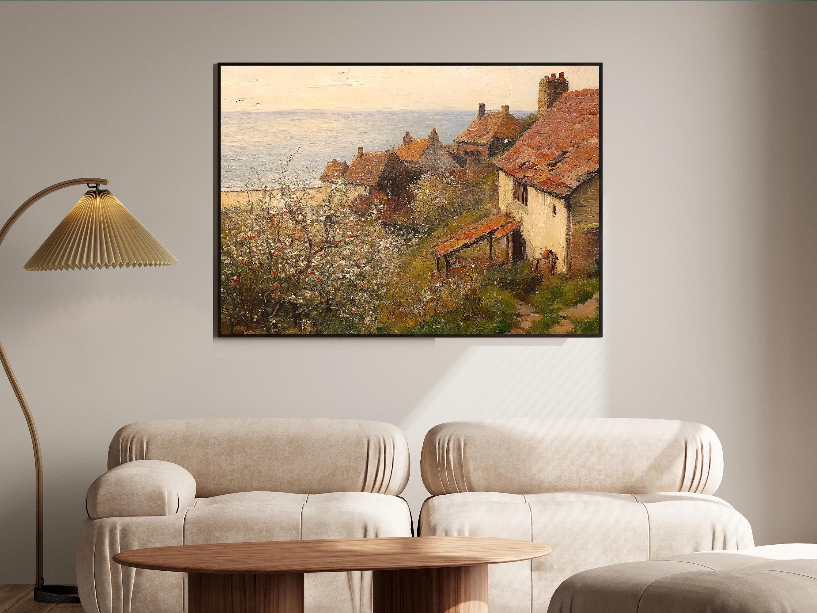 Printable Vintage Landscape Vintage Warm Tone Coastal Painting Moody ...