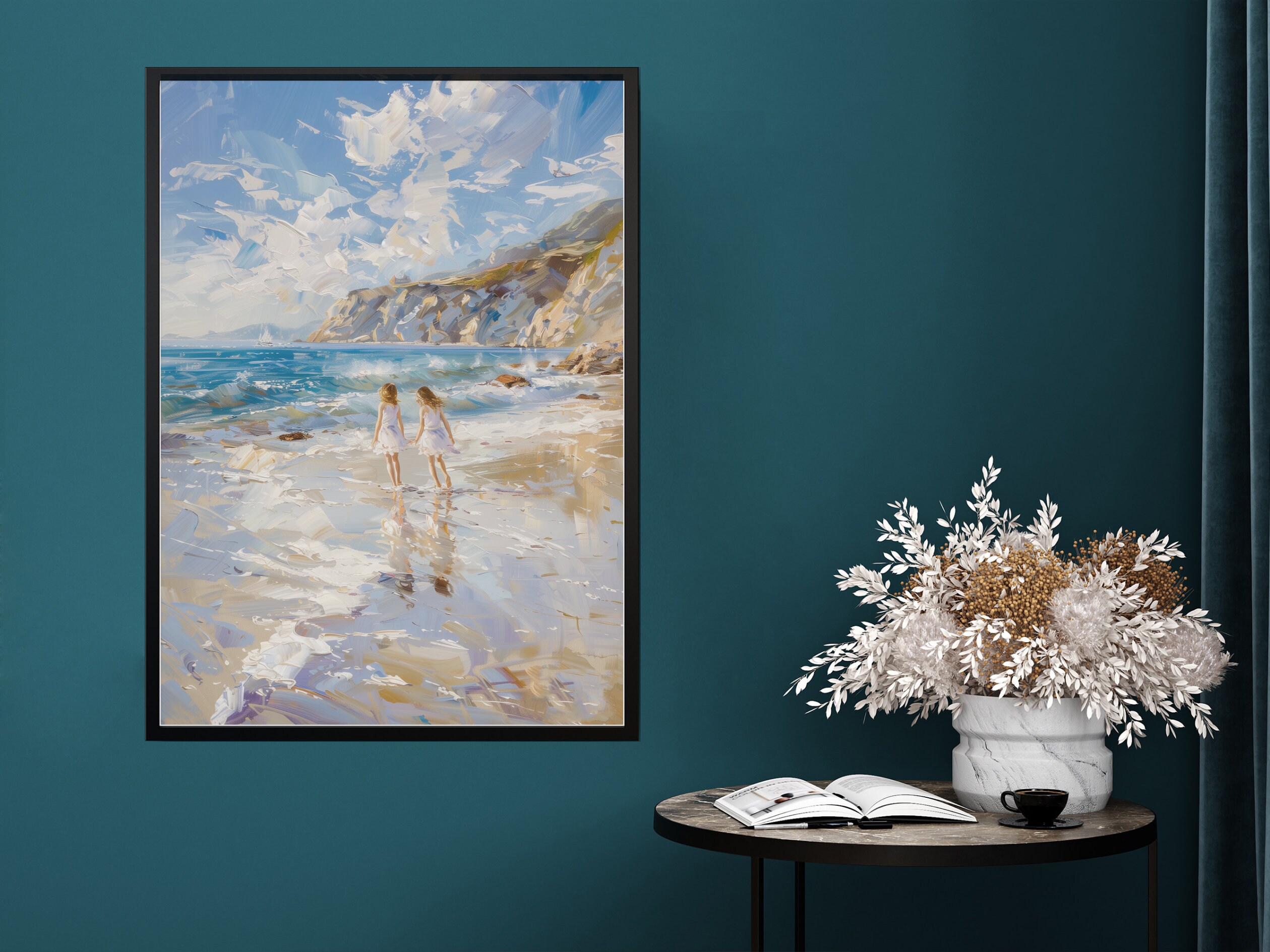 Girls on the Beach Wall Art | Printable Seascape Paint | Sisters Wall ...