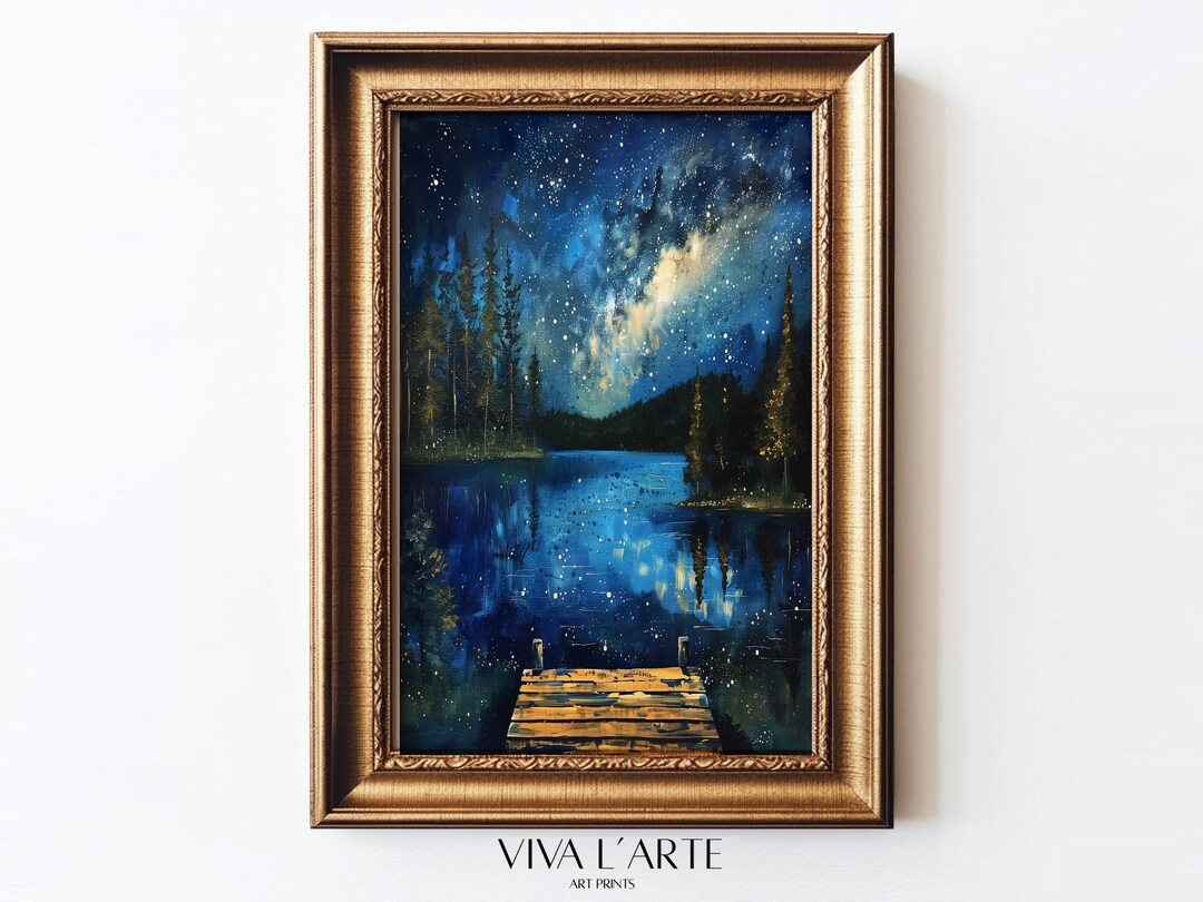 Printable Night Sky Wall Print Star Gazing Wall Art Vintage Oil ...