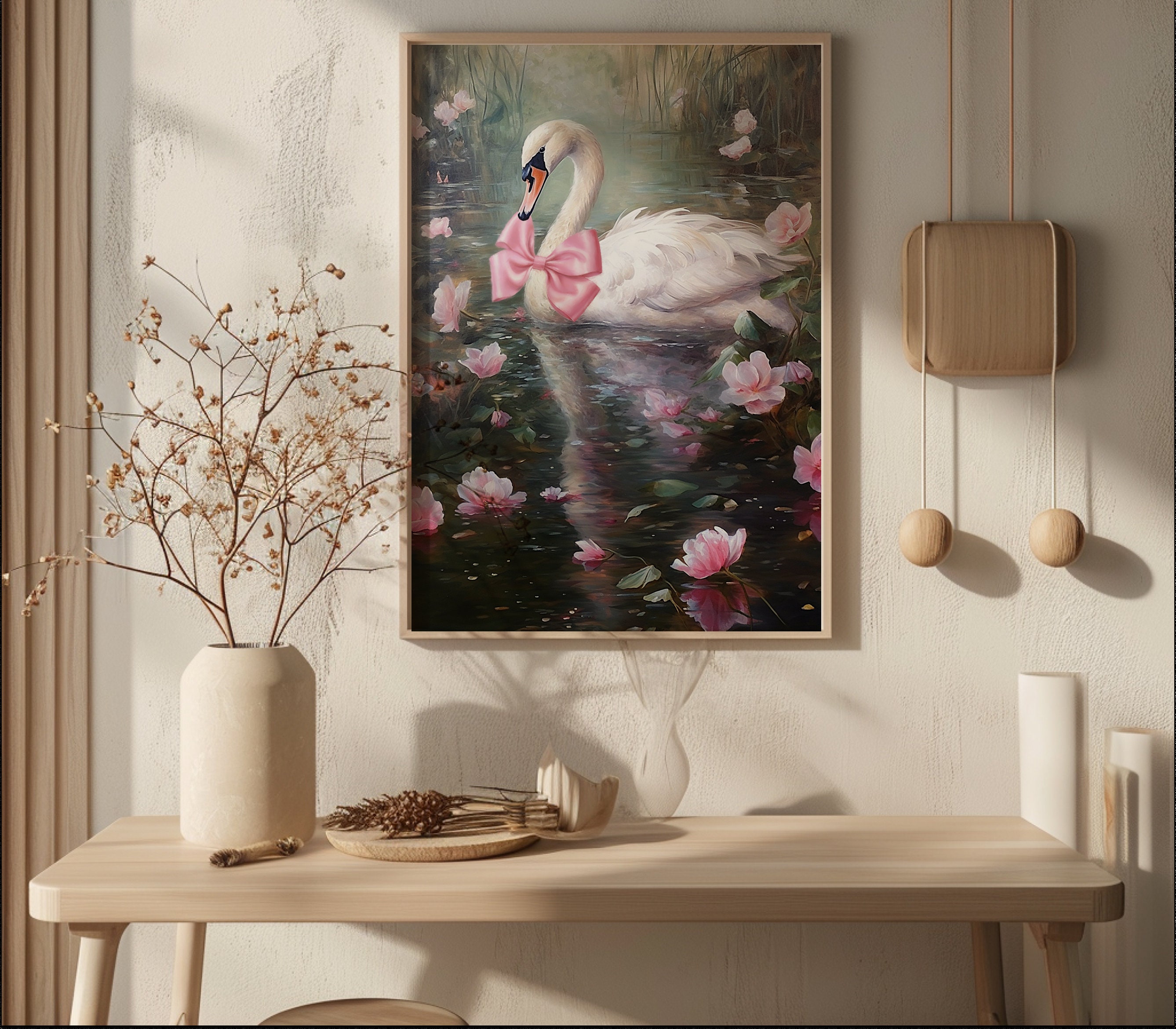 Coquette Swan Art Print Downloadable Wall Art | Swan Print | Coquette ...