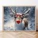 Cute Reindeer With Red Nose and Bow Horizontal Painting | Digital ...
