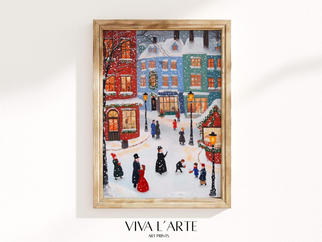 Victorian Christmas City Scene Printable Wall Art | Retro Christmas ...