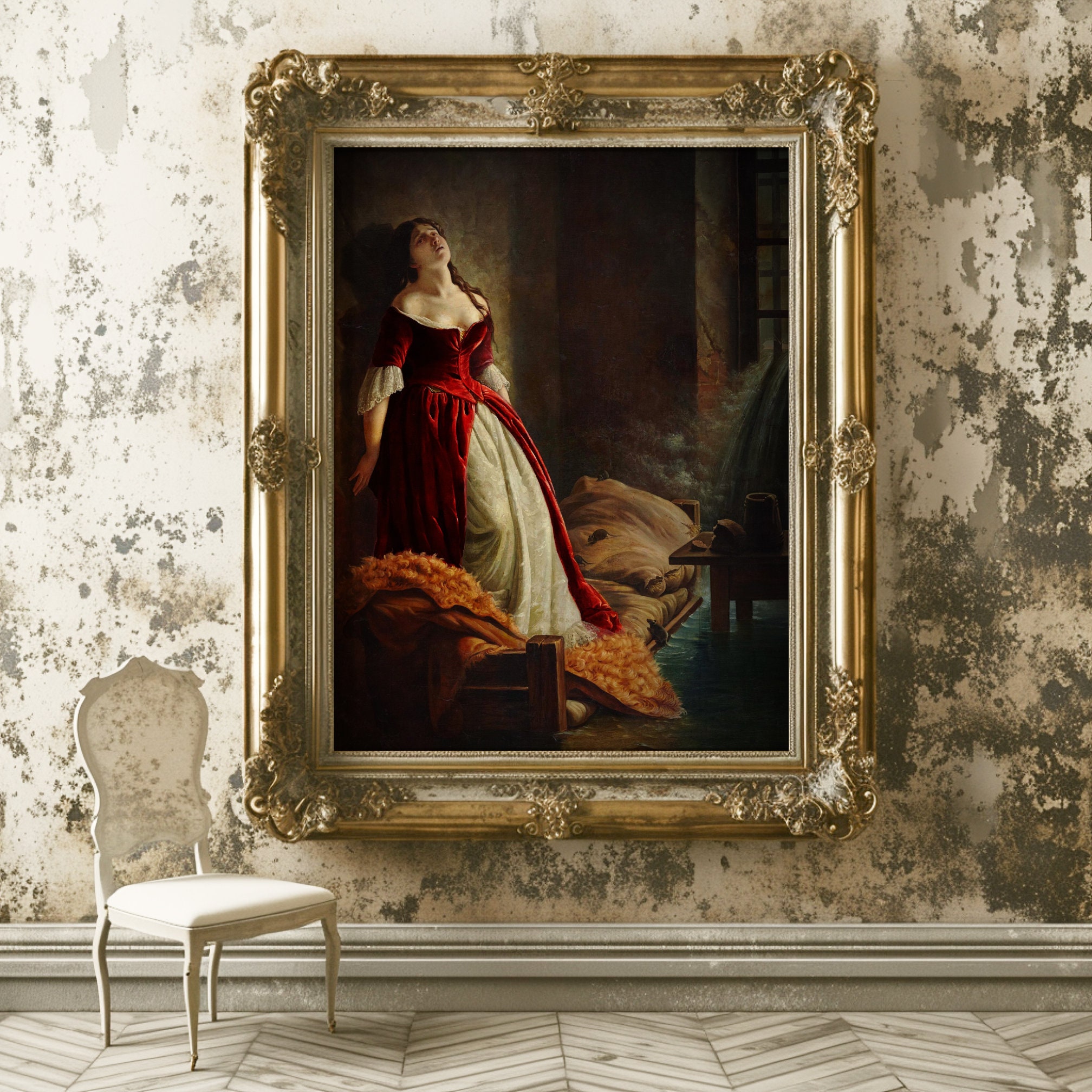 Female Rage Art Woman in Red Dress Print Vintage Oil Painting Printable ...