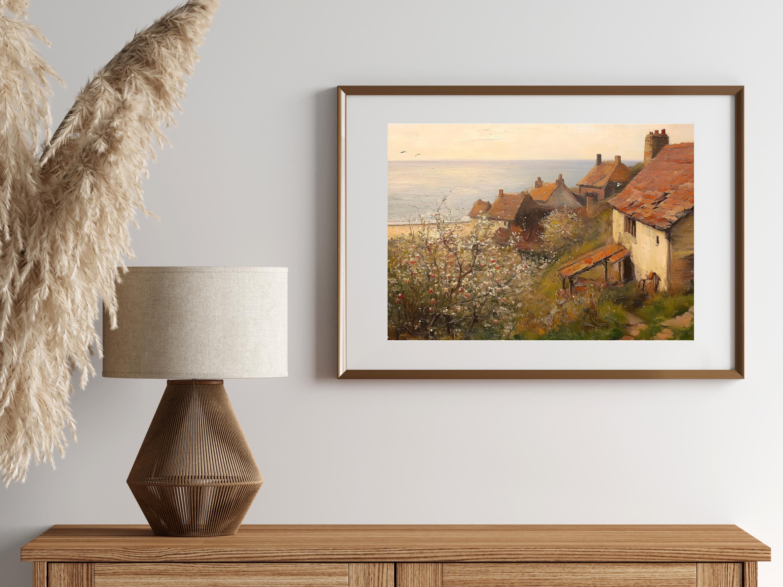 Printable Vintage Landscape Vintage Warm Tone Coastal Painting Moody ...