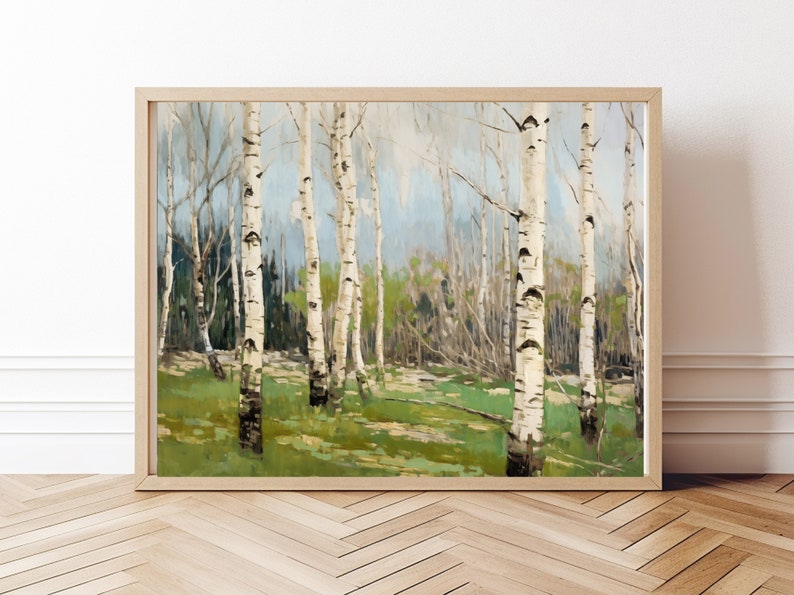 Printable Forrest Painting Birch Forrest Paint Downloadable Oil Art ...