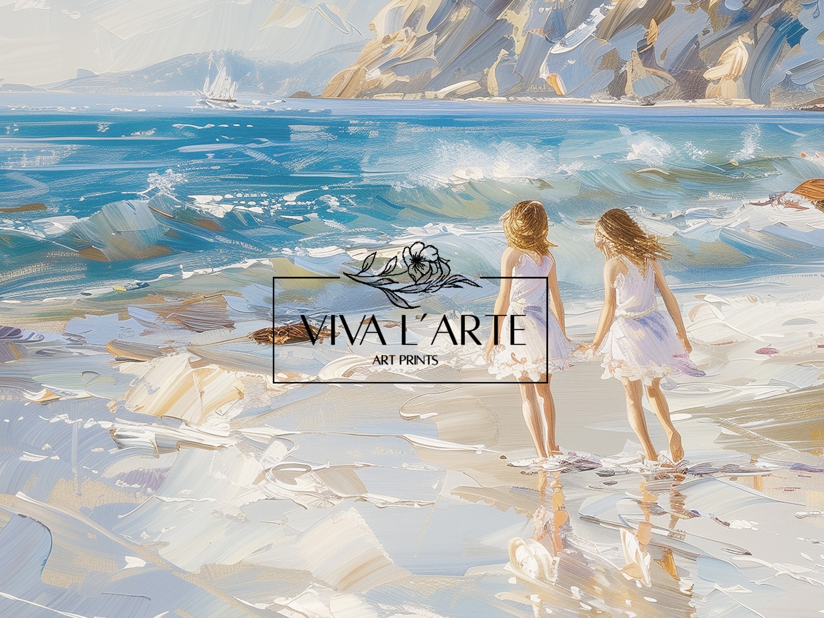Girls on the Beach Wall Art | Printable Seascape Paint | Sisters Wall ...