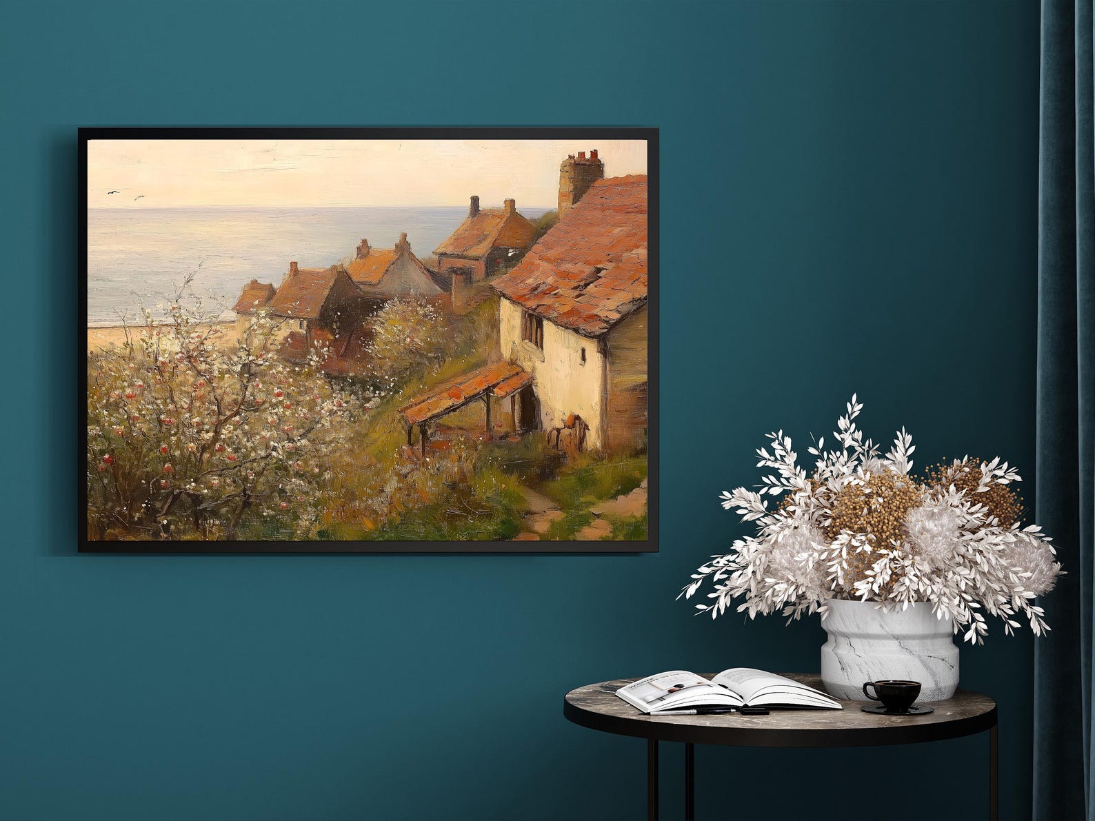 Printable Vintage Landscape Vintage Warm Tone Coastal Painting Moody ...