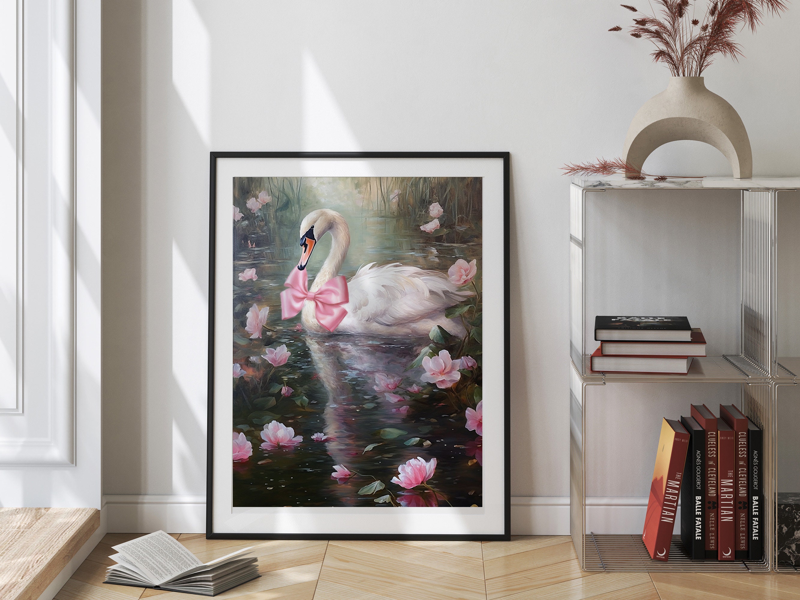 Coquette Swan Art Print Downloadable Wall Art | Swan Print | Coquette ...