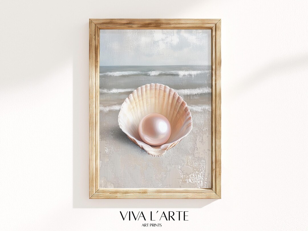 Printable Pink Pearl in Seashell Oil Painting Shell Pastel Wall Art ...