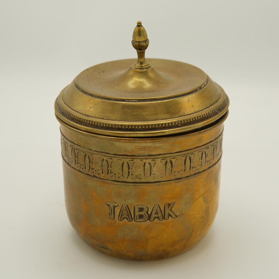 Antique Brass Tobacco Jar - Vintage 'tabak' Storage Container With Lid ...
